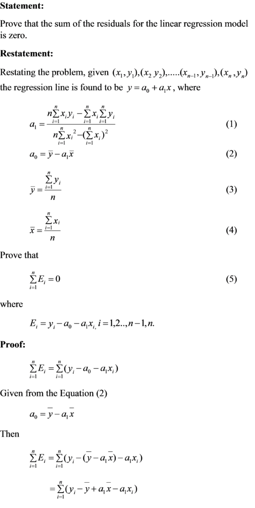 Sum of the residuals for the linear regression model is zero. – Numerical Methods Guy