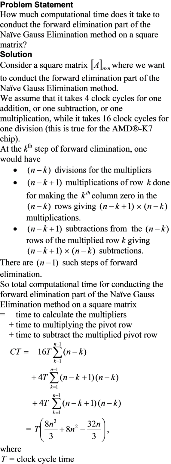 Computational Time for Forward Elimination Steps of Naive Gaussian Elimination on a Square ...