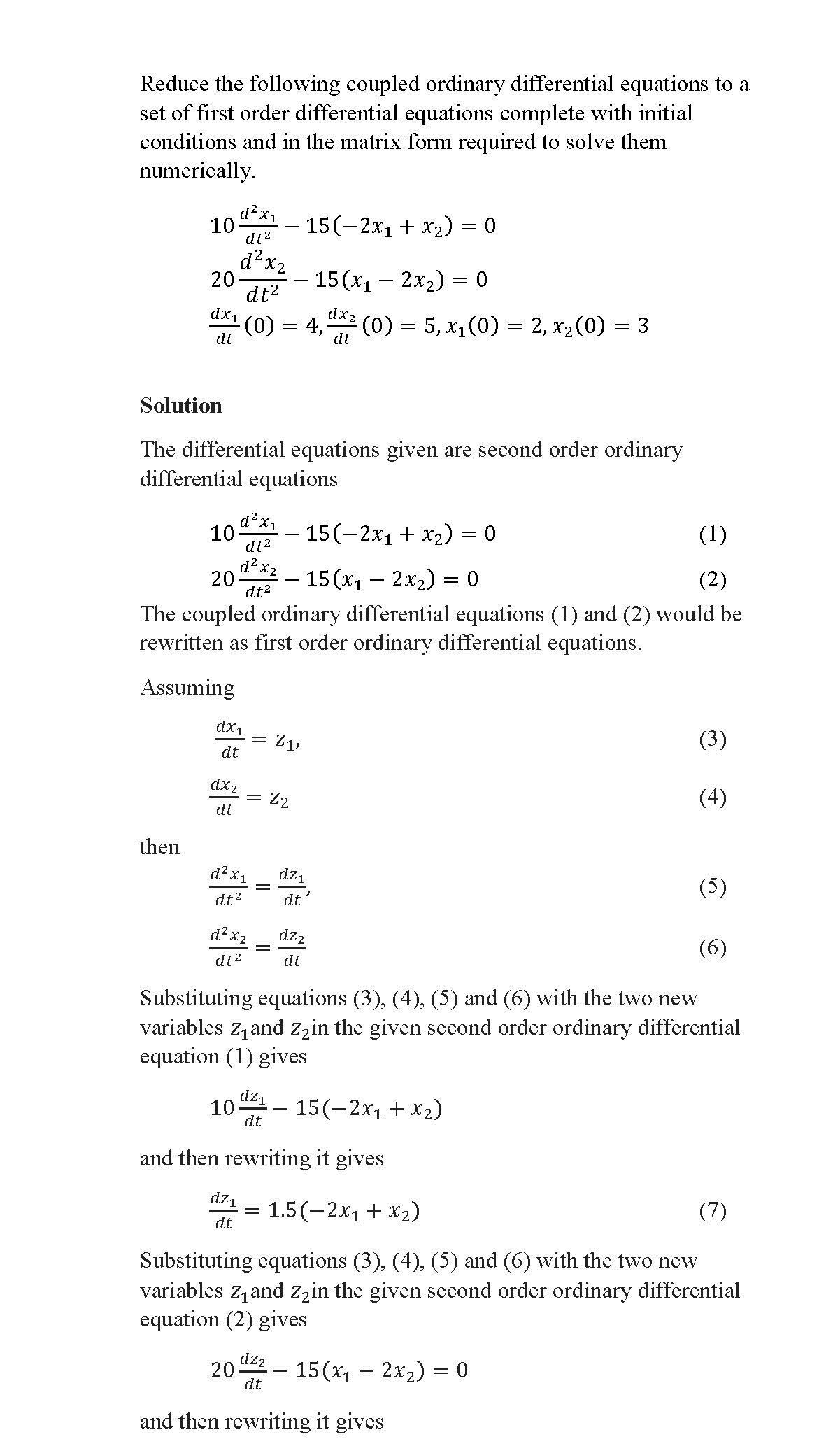 Reducing ordinary differential equations to state variable matrix form – Numerical Methods Guy